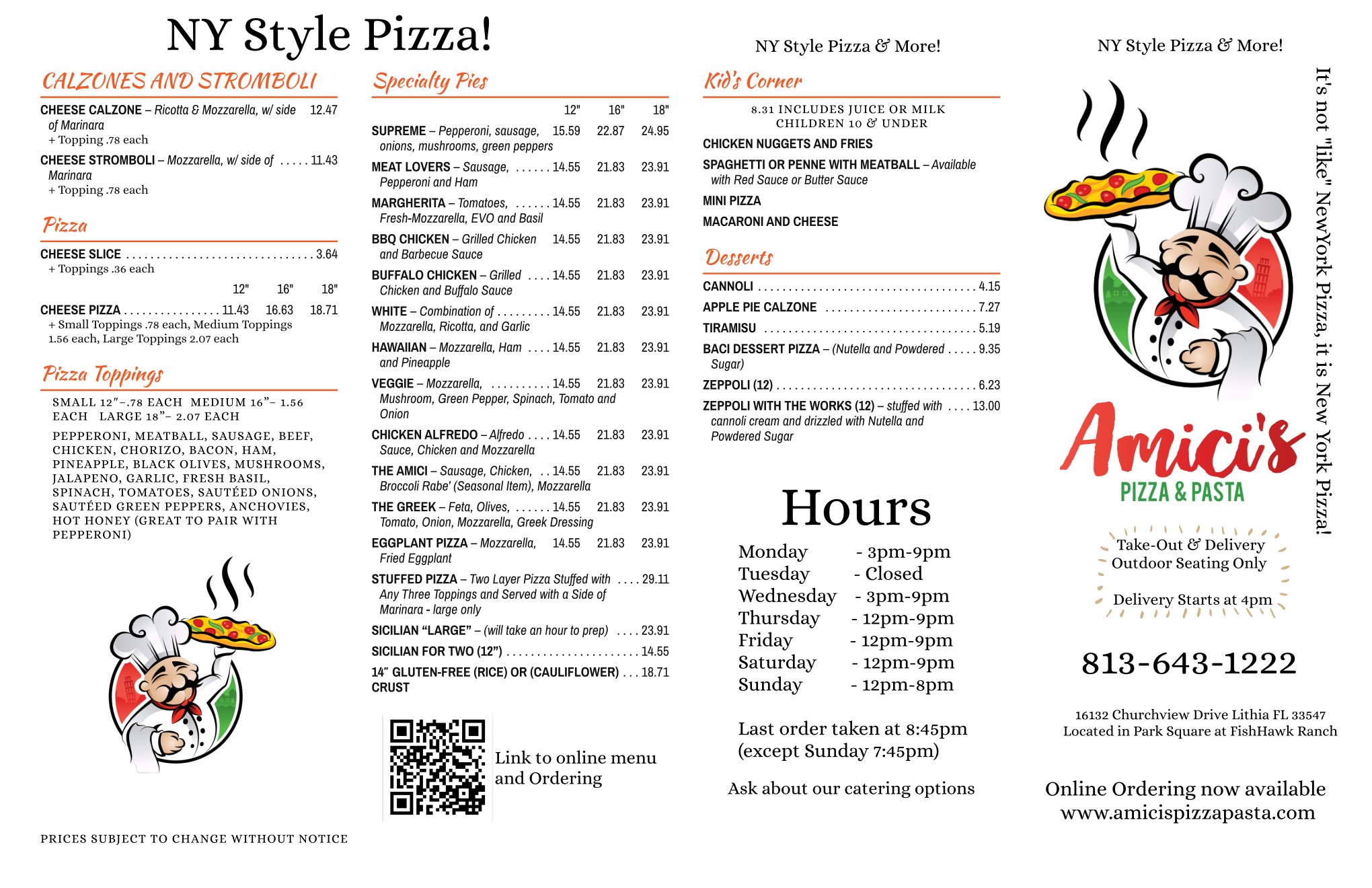 Menu – Amici's Pizza Pasta