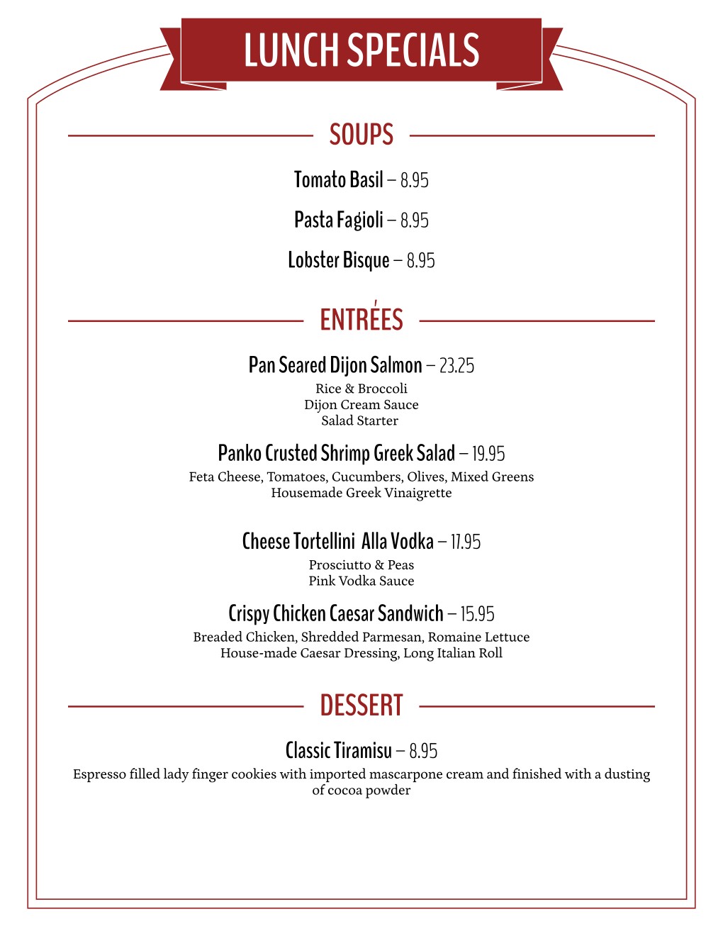 Lunch Specials - Gourmet Café