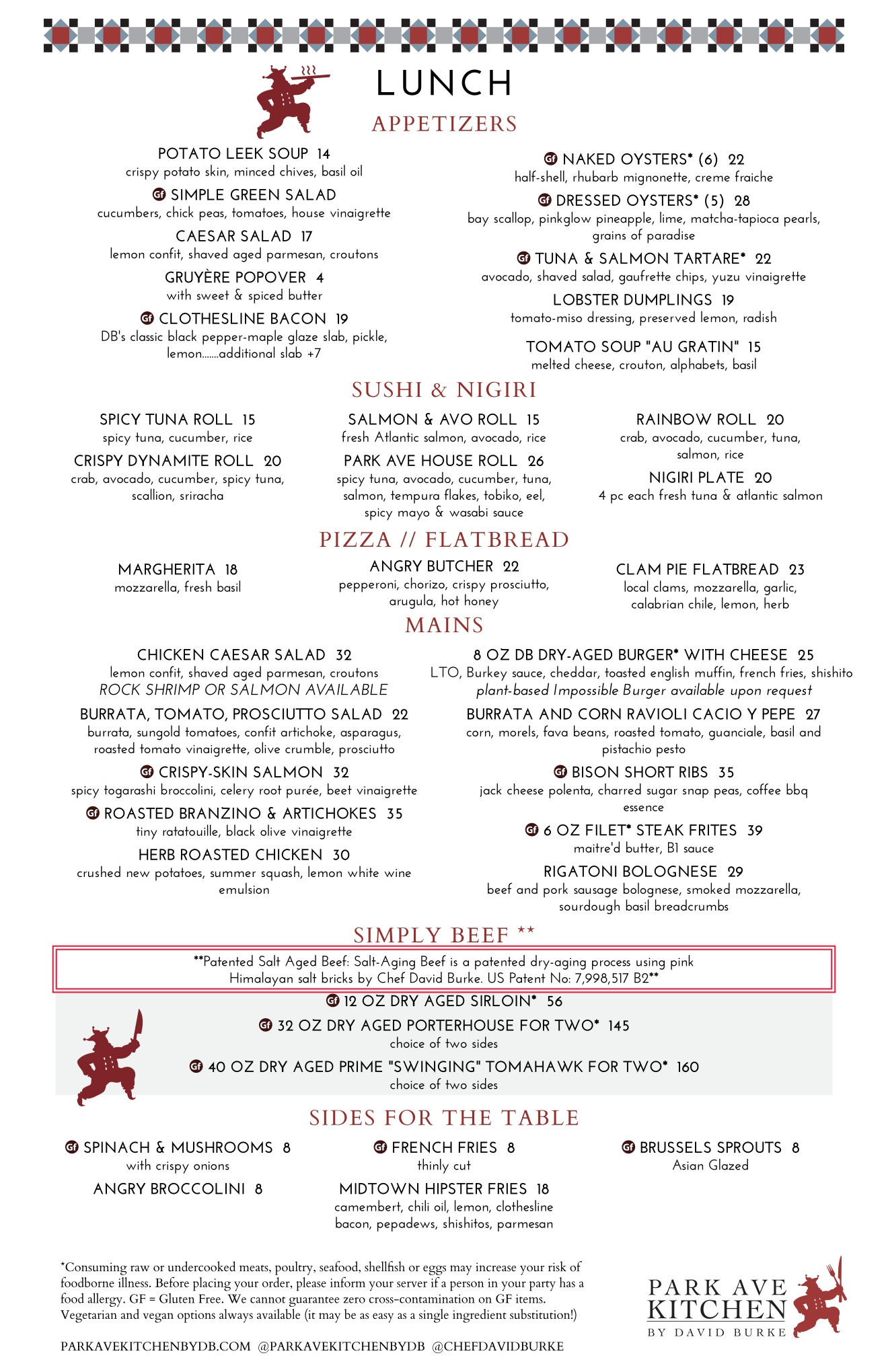 Lunch Menu - NYC - Park Ave Kitchen by David Burke