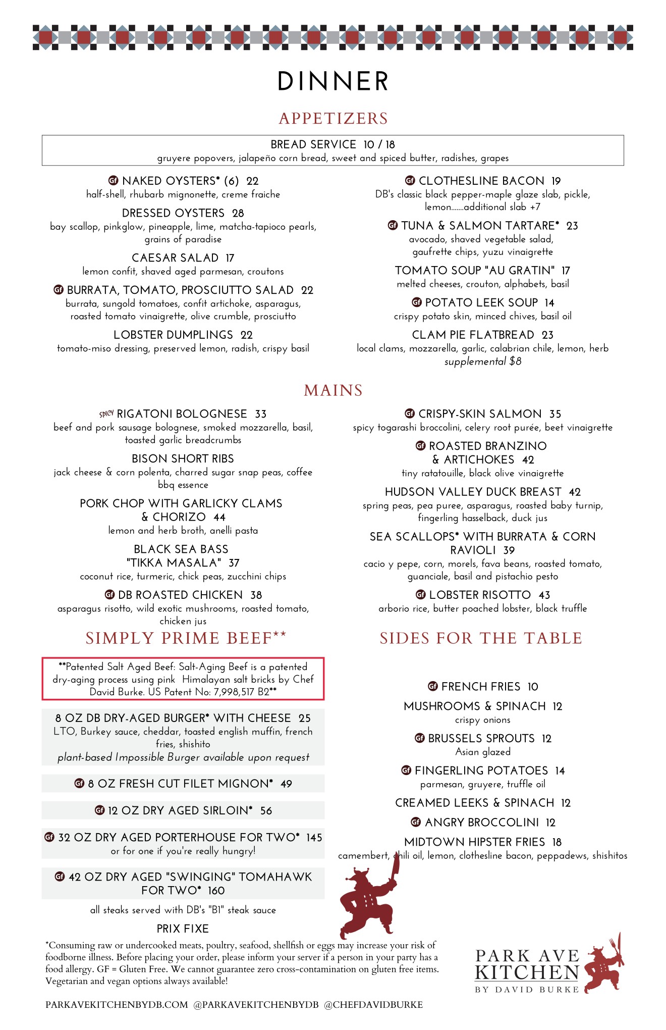 Dinner Menu - NYC - Park Ave Kitchen by David Burke