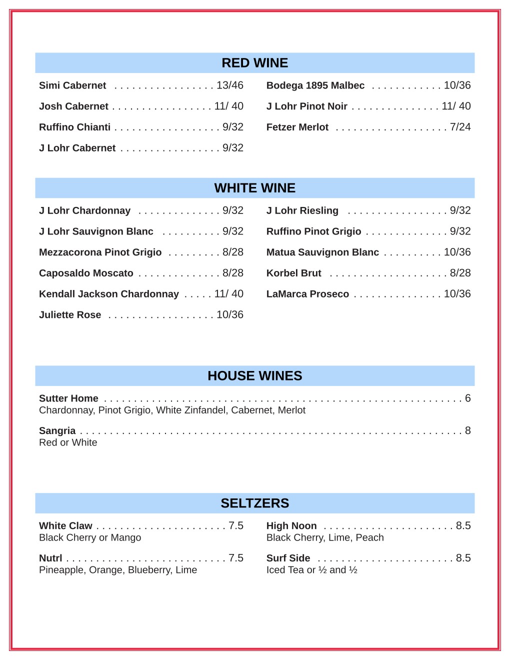 Menu - JoJo's Tavern