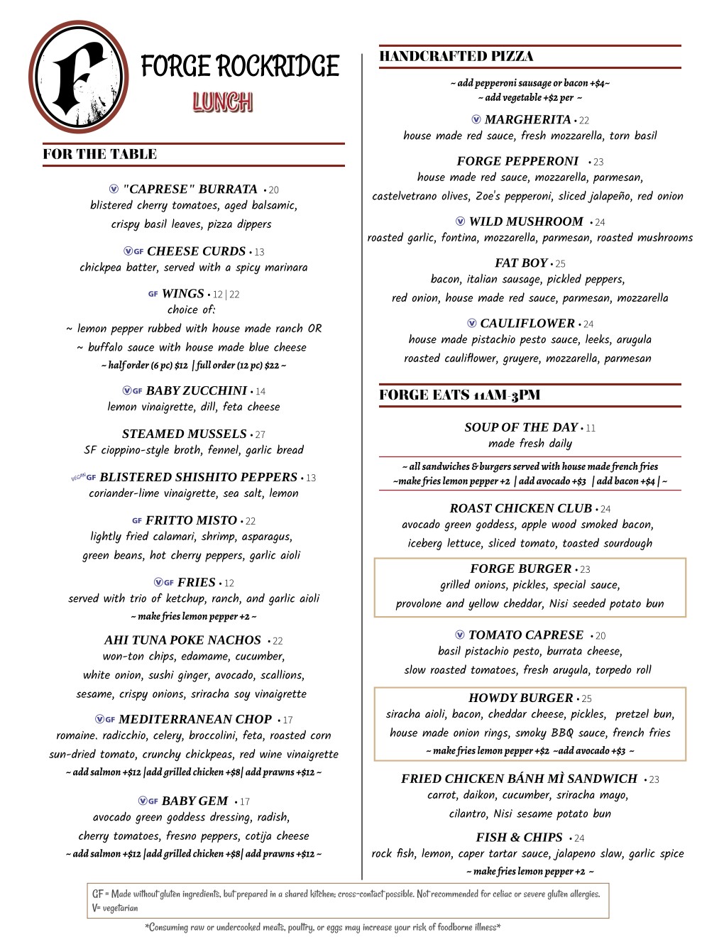 MENUS – Forge Rockridge